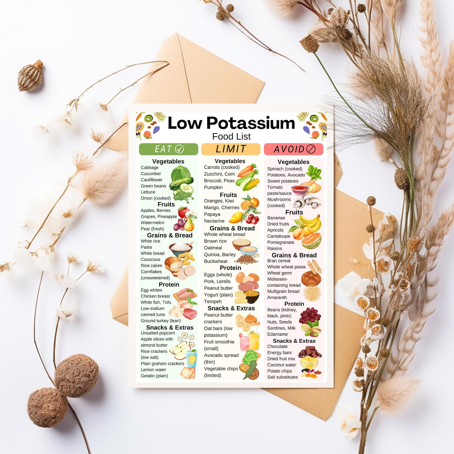 Low Potassium Food List, Kidney Friendly Food Chart, Renal Grocery List ...
