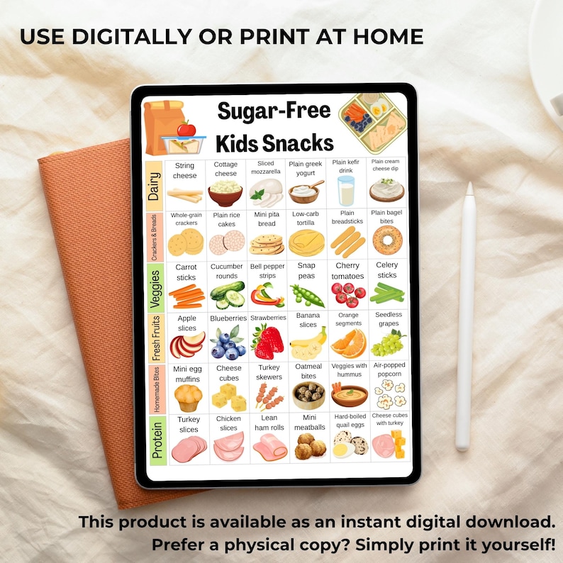 Sugar Free Kids Snacks Chart PDF, School Lunch Snacks Ideas List ...