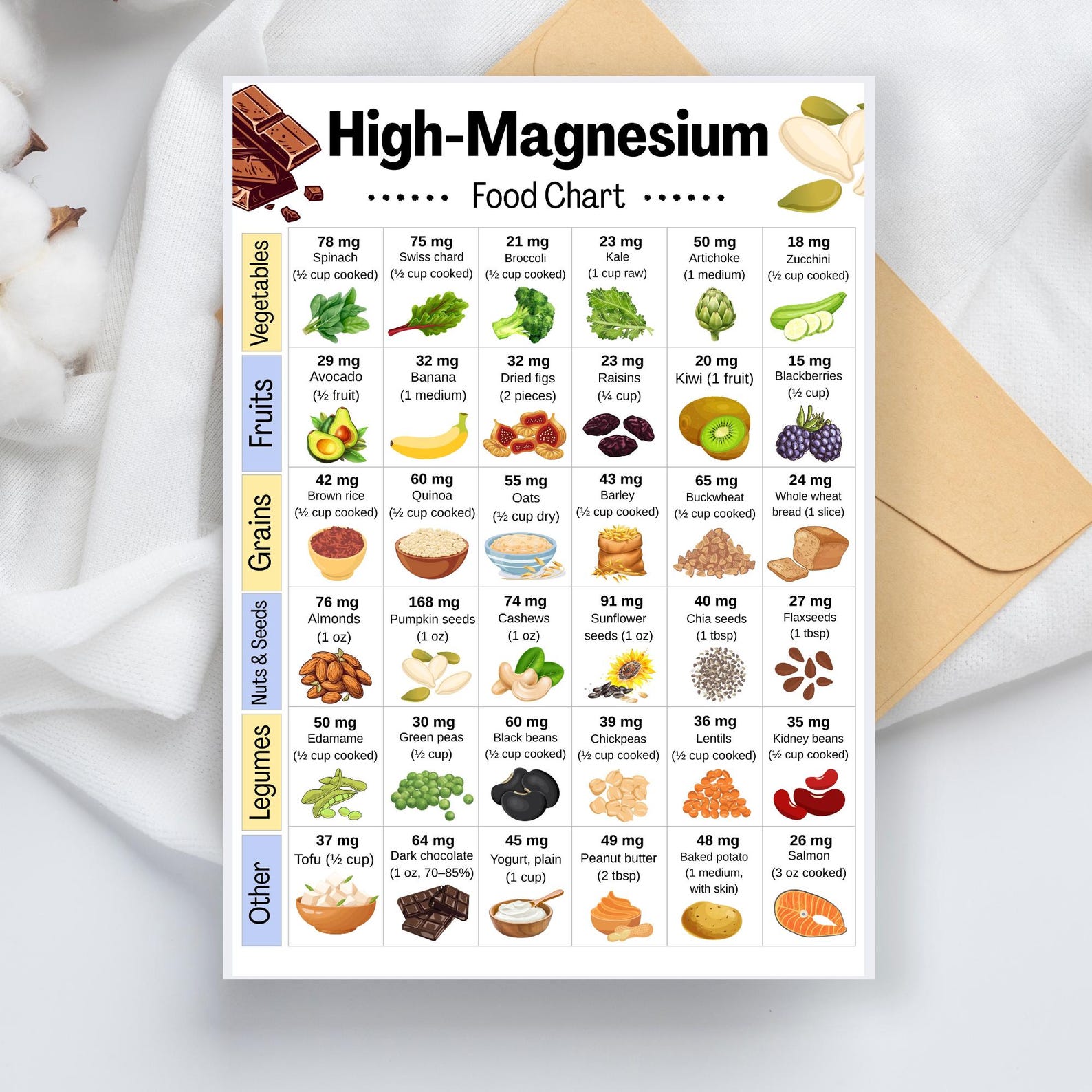 High Magnesium Food Chart, Plant-based Magnesium Food List, Magnesium ...
