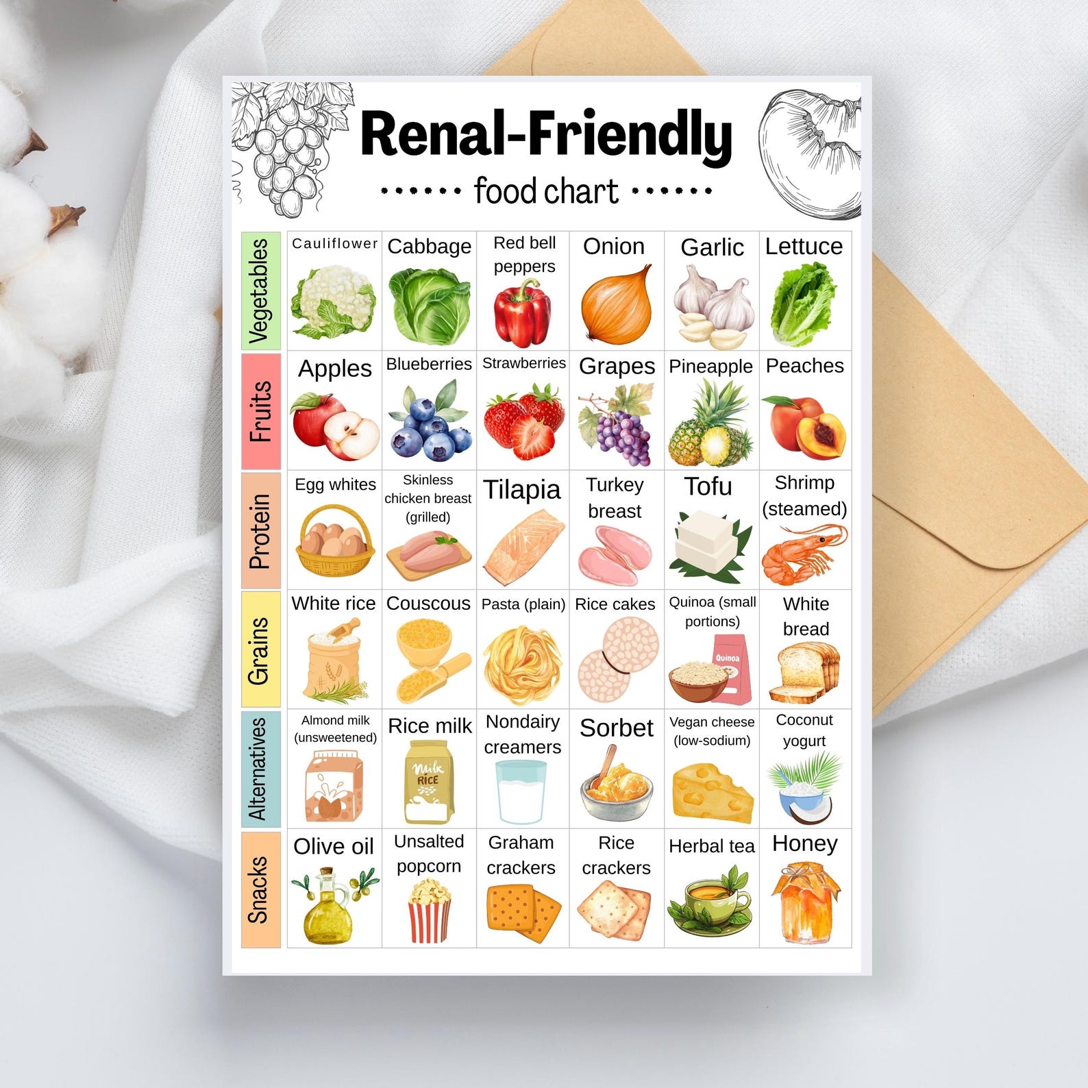 Renal-friendly Food Chart, Kidney Food List, Low Potassium & Low Sodium ...