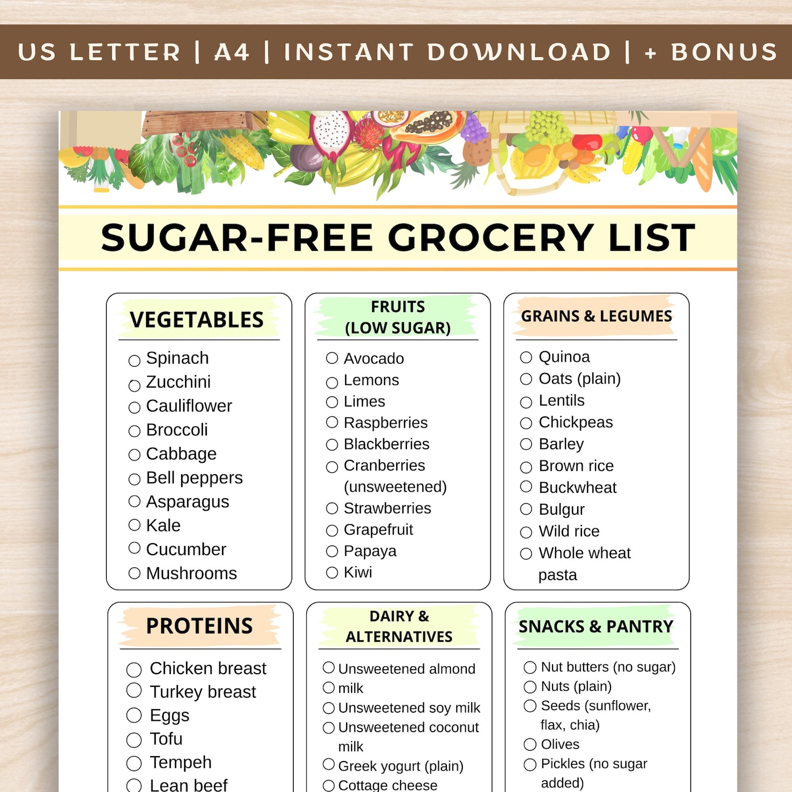 Sugar Free Grocery List, Low Sugar Food Chart, No Sugar Food List ...