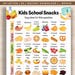 Kids Snacks Chart for School Lunch, Lunchbox Ideas for Kids, Healthy ...