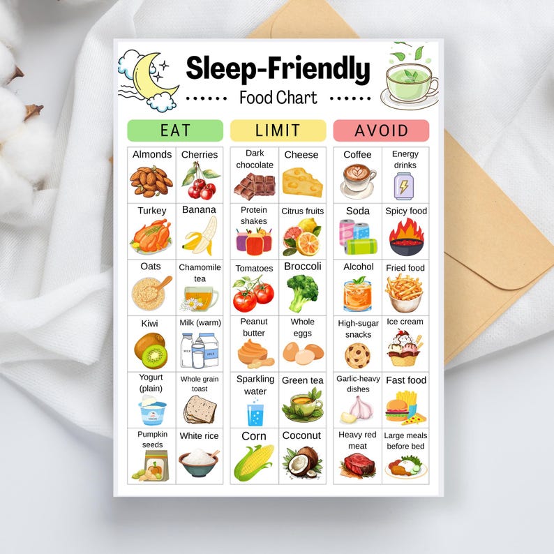 Sleep-friendly Food List, Nighttime Food Chart, Bedtime Grocery List ...
