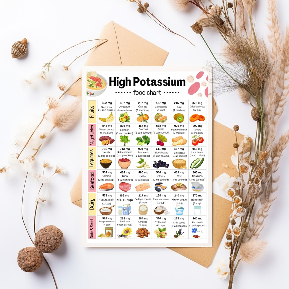 High Potassium Food Chart, Potassium-rich Foods List, Muscle Food Chart ...