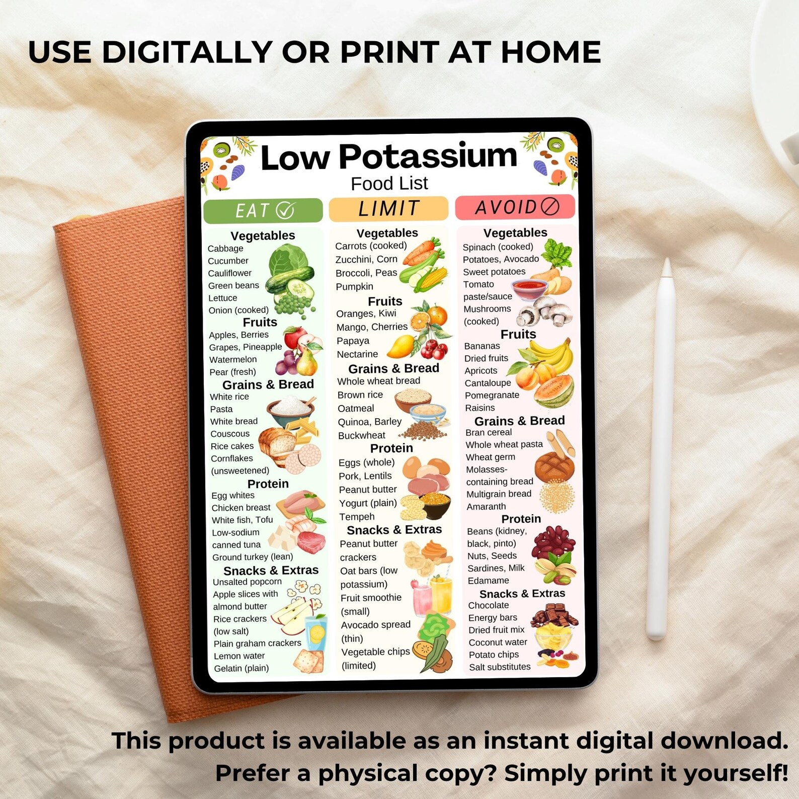 Low Potassium Food List, Kidney Friendly Food Chart, Renal Grocery List ...