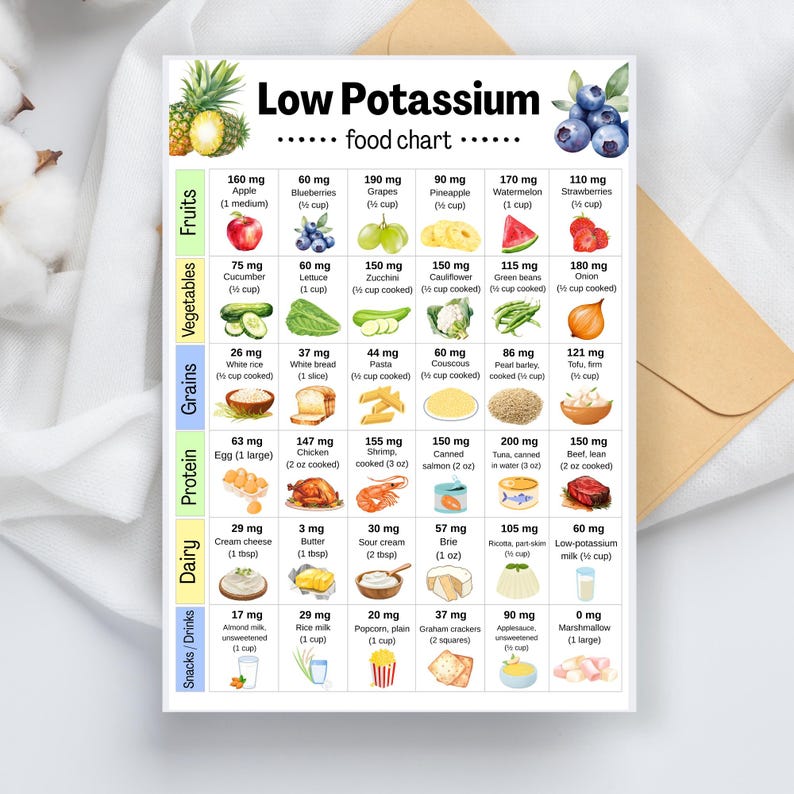 Low Potassium Food Chart, Kidney-friendly Foods List, Dialysis Grocery ...