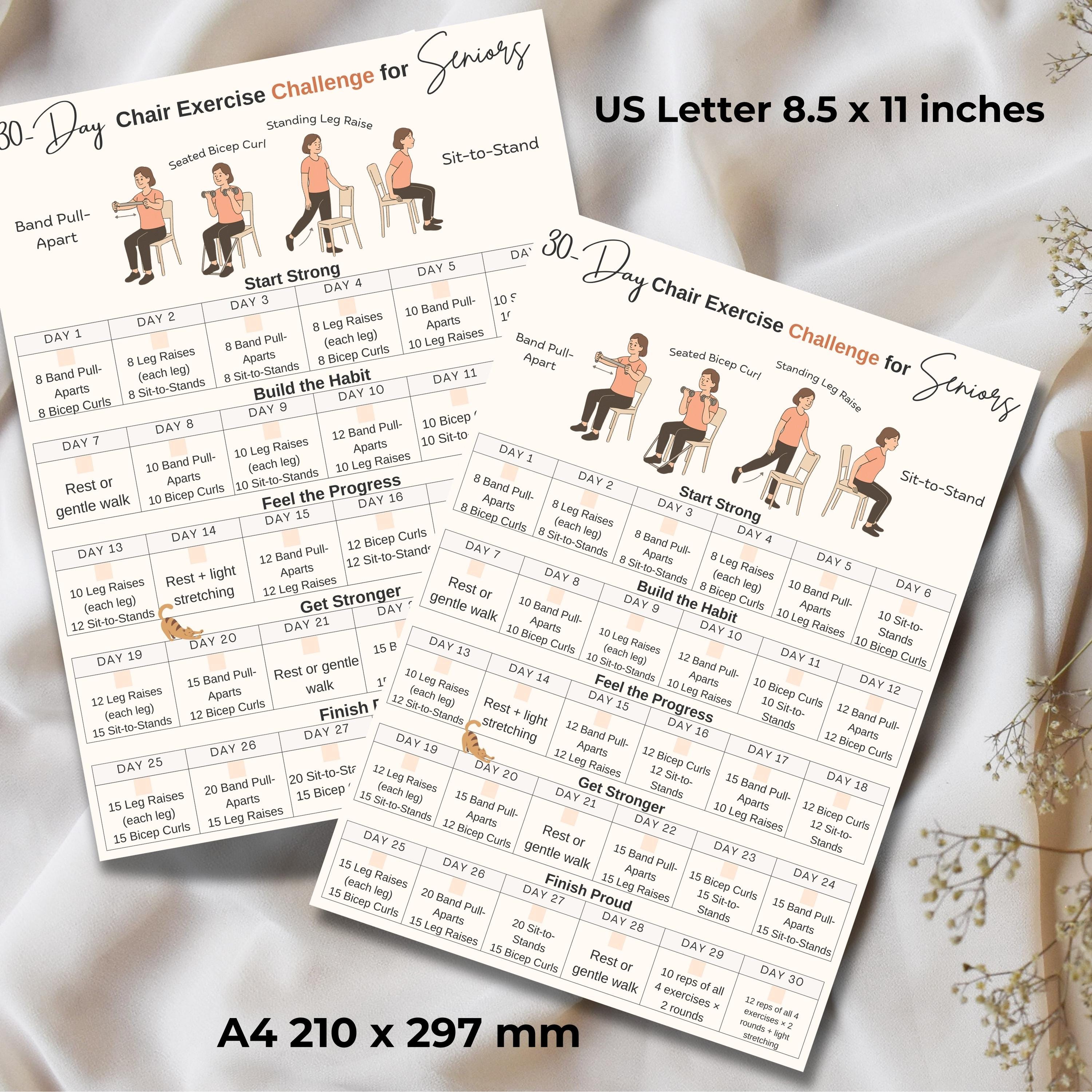 30-day Chair Exercise Challenge for Seniors, Chair Workout, Printable ...