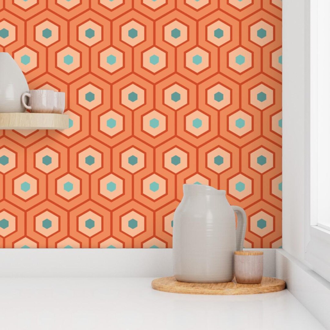 Hex Honeycomb Shapes in Coral and Teal Peel & Stick Self-adhesive or ...