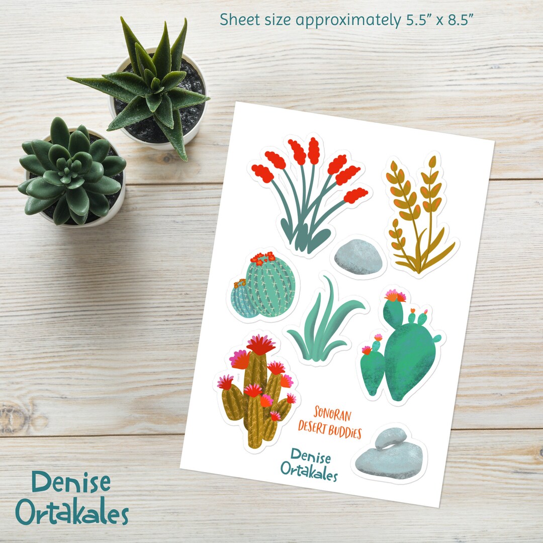Sonoran Desert Cactus Sticker Sheet – Vinyl Decals for Laptop, Water ...