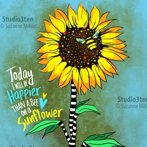 Sunflower and Bee, Sunflower Art, Print With Sunflowers, Yellow Print ...