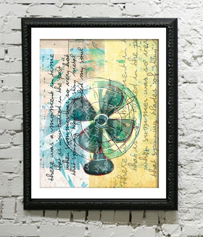 Fan Print, Vintage Fan, Print for Sun Room, Vintage Print, Yellow Print ...