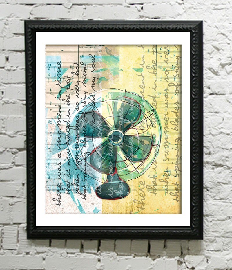 Fan Print, Vintage Fan, Print for Sun Room, Vintage Print, Yellow Print ...
