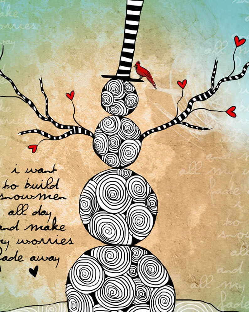 Snowman Print Snowman Part 2 Snowman Art Snowman Print - Etsy