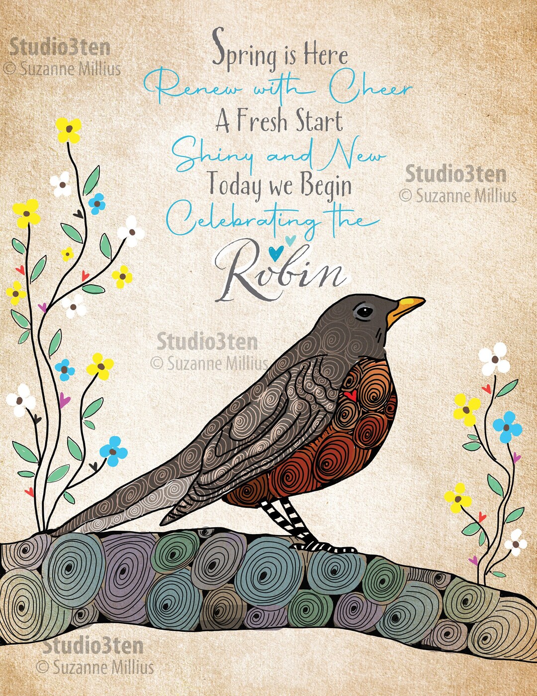 Robin Print, Robins Egg Blue, Print With Robin, Springtime Print, Bird ...