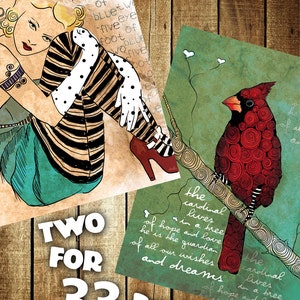 My Good Luck Charm / Red Stylized Cardinal / Original Illustration ART ...