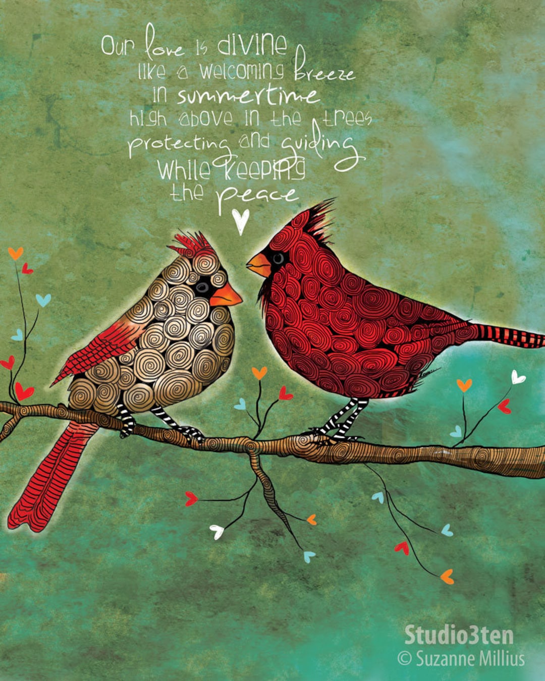 Cardinal Art, Print With Cardinals, Cardinals in Love, Male and Female ...