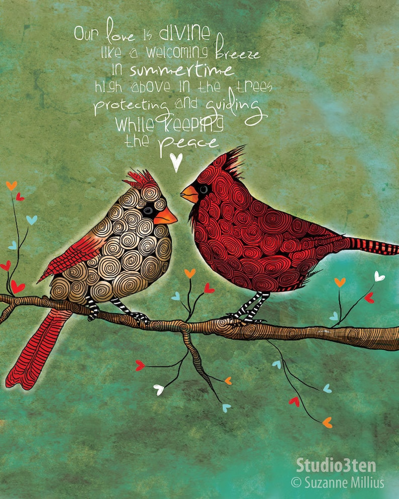 Cardinal Art Print With Cardinals Cardinals in Love Male - Etsy