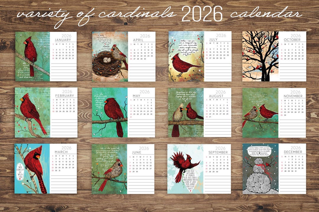 2026 Cardinal Calendar Original Art and Poetry All Cardinal Art With ...