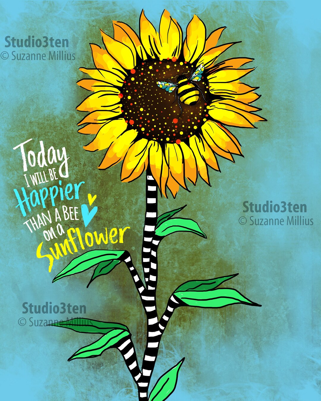 Sunflower and Bee, Sunflower Art, Print With Sunflowers, Yellow Print ...