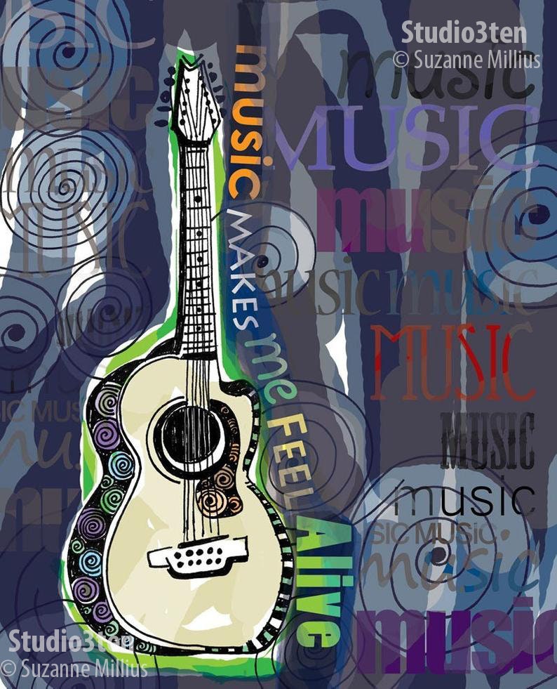 Music print guitar print guitar art music art print for | Etsy