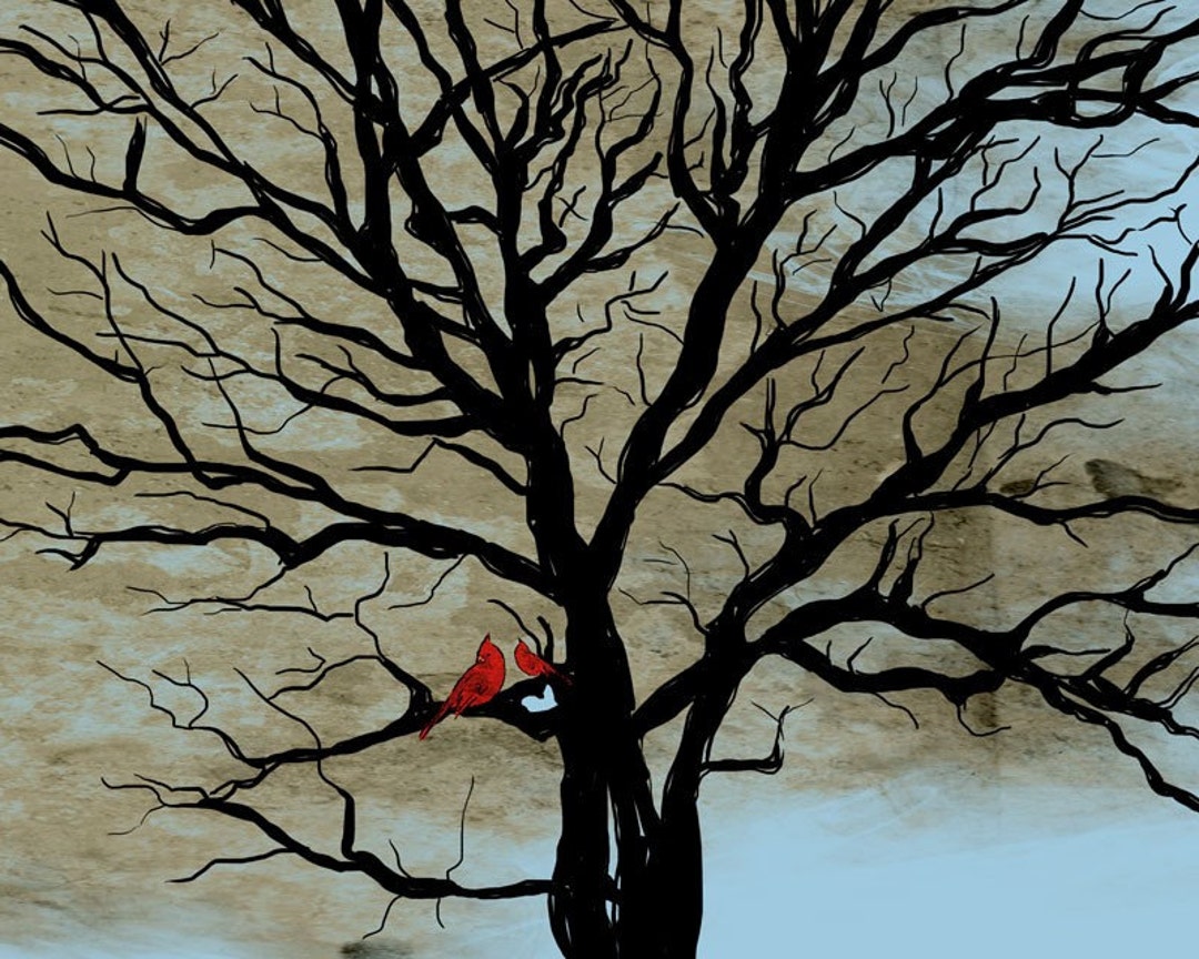 Lucky Red Tree at Dusk - Part 2 / Original Illustration ART Print ...