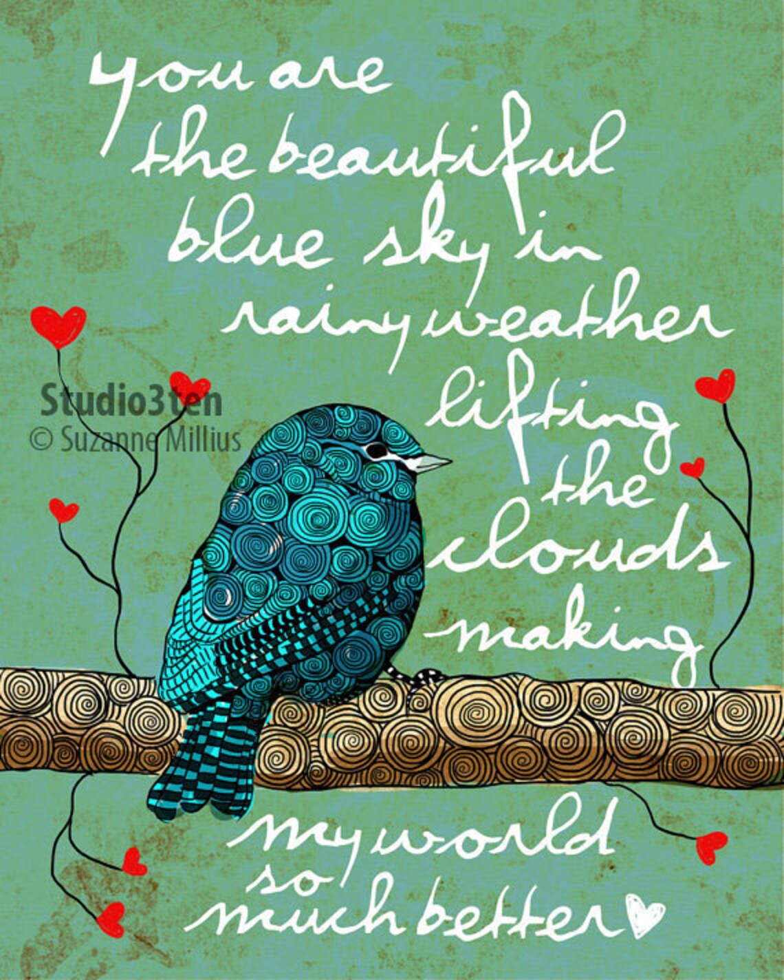 Blue Bird Print Blue Bird of Happiness Print to Say Thank - Etsy