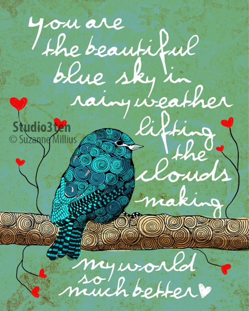 Blue Bird Print, Blue Bird of Happiness, Print to Say Thank You, Print ...