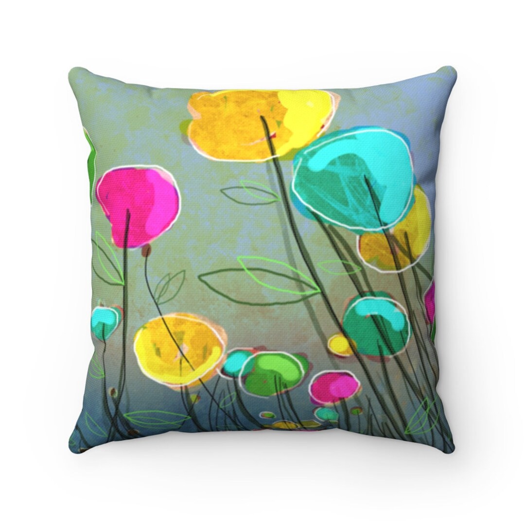 Almohada de flores, amapolas, almohada de verano, almohada feliz ...