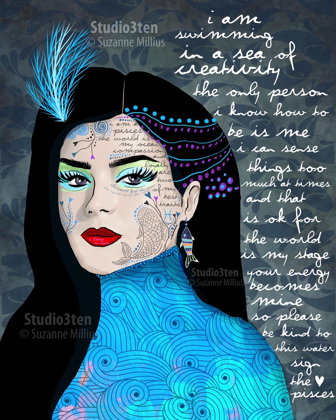 Custom Pisces Print, 8x10 Zodiac Print, Tattoo Pisces Print, Pisces ...