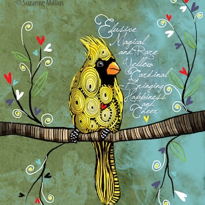 Yellow Cardinal / Original Illustration ART Print Hand SIGNED Size 8 X ...