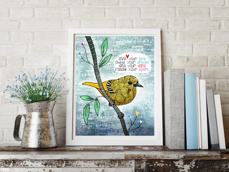Yellow song bird canary print life is short follow your | Etsy