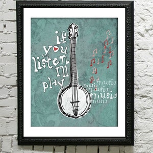 Banjo Print, Banjo Art, Print With Banjo, Original Banjo Art, Gift for ...