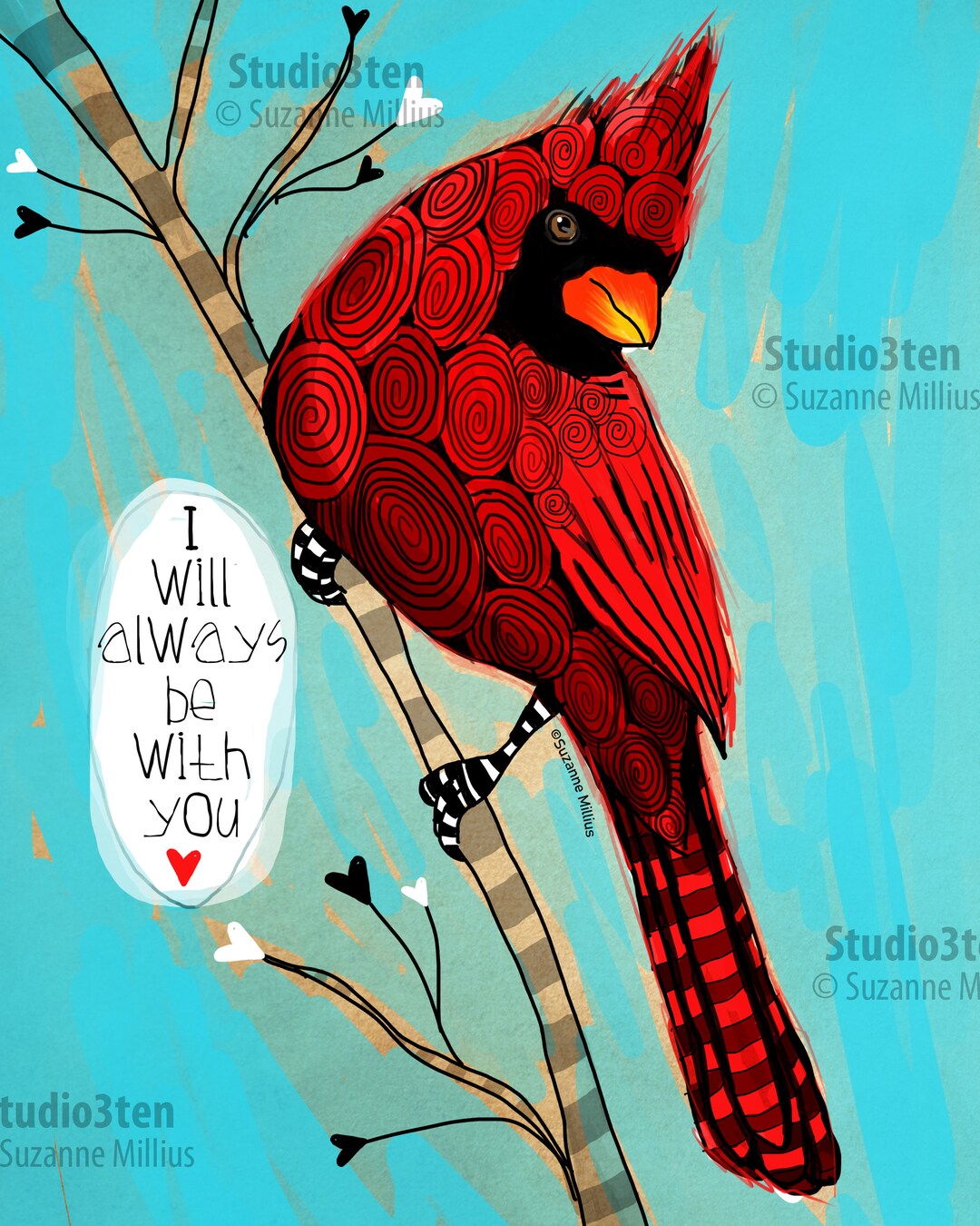 Cardinal, Cardinal Art, Cardinal as Guardian Angel, Print With Cardinal ...