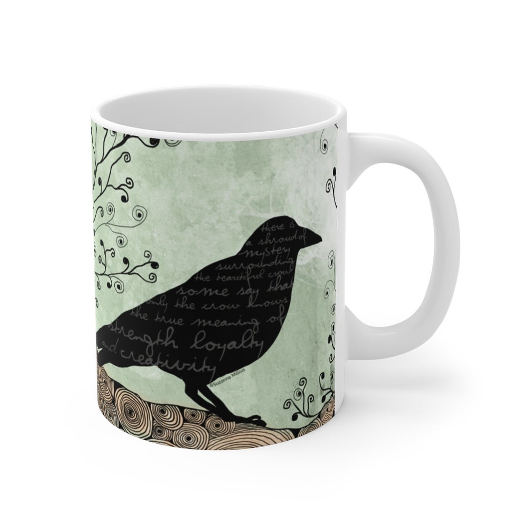 Crow Coffee Mug, Crow Art, Crow Lover, Crow Symbolism, Crow Drinkware ...