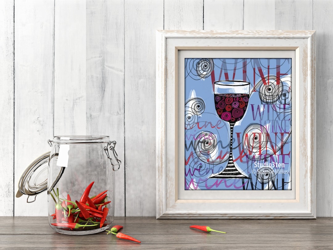 Wine Print, Wine Glass Art, Red Wine, Print for Wine Lover, Merlot ...