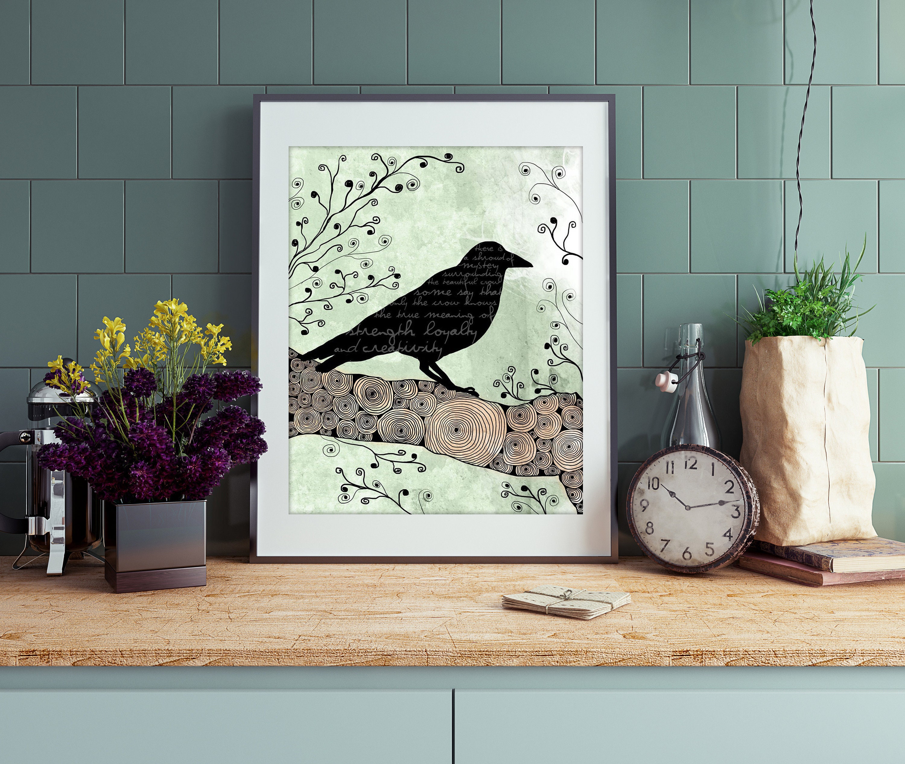 Crow Print, Raven, Crow Art, Crow Painting, Crow With Hearts, Gift for ...