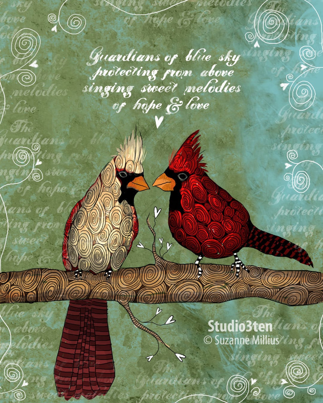 King and Queen / Cardinals / Original Illustration ART Print SIGNED / 8 ...