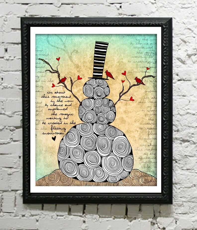 Snowman Print Snowman Art Snowman Decor Christmas Print - Etsy