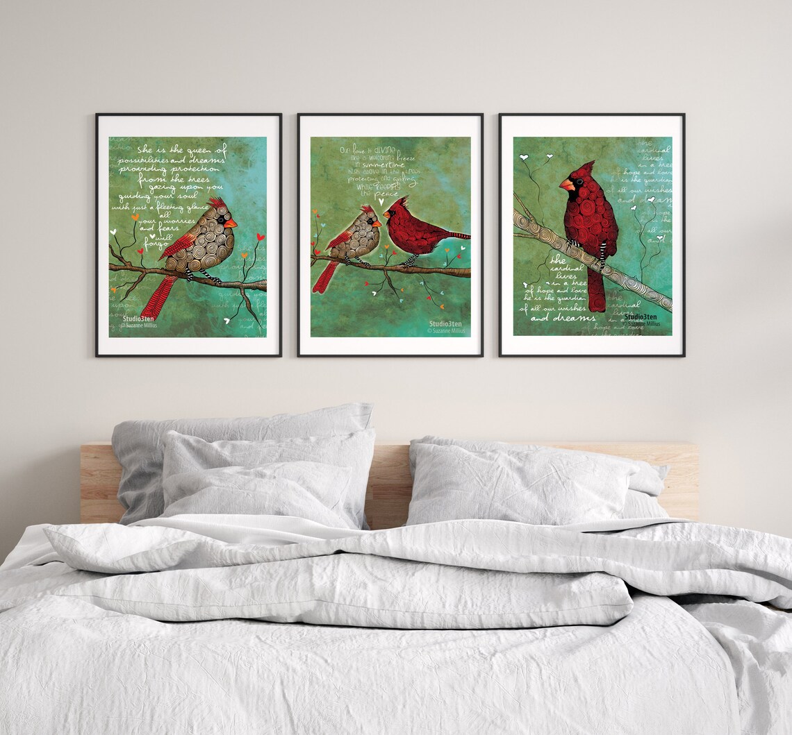Cardinal Print Set Cardinal Print Set Cardinal Art Set of 3 - Etsy