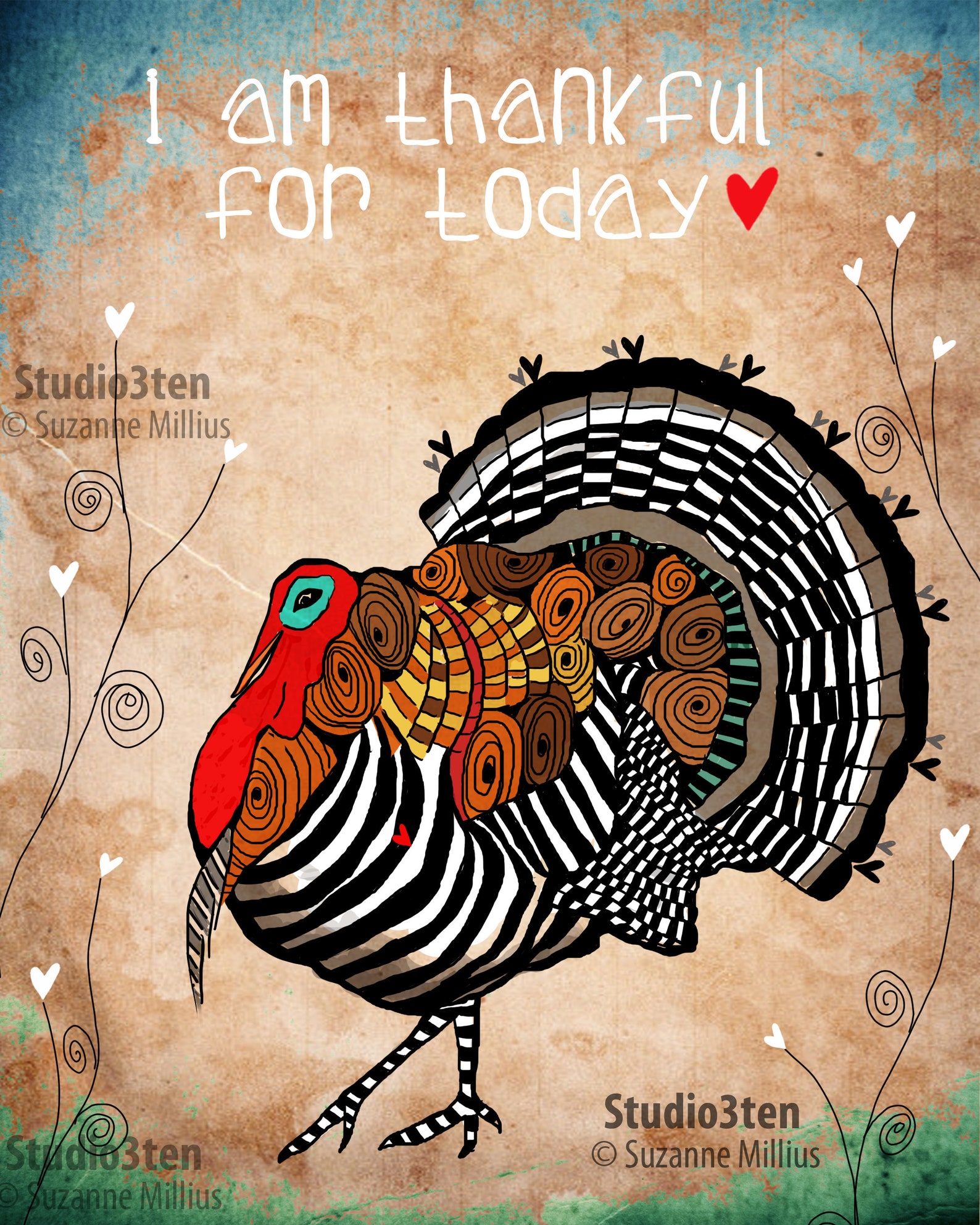 Turkey Turkey art thanksgiving print I am thankful give | Etsy