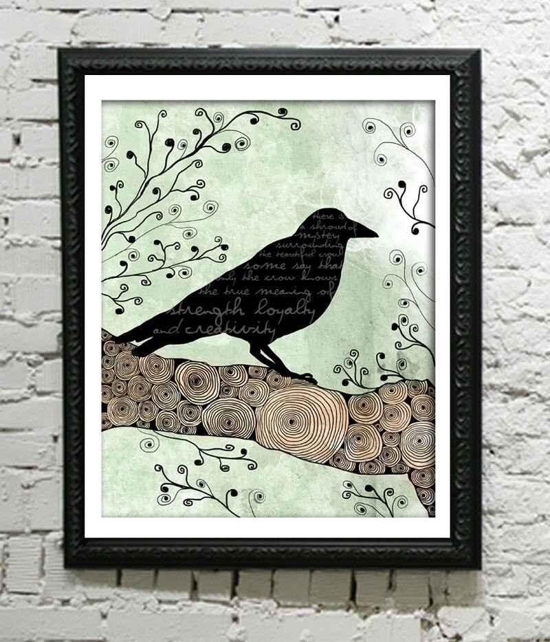 Crow Print, Raven, Crow Art, Crow Painting, Crow With Hearts, Gift for ...