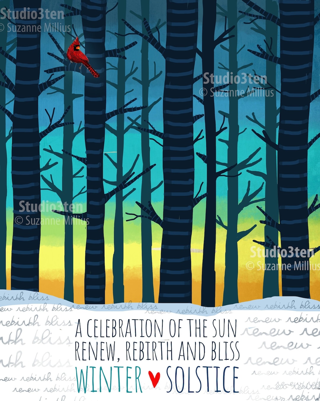 Winter Solstice Art, Winter Solstice Print, Cardinal in Tree, Winter ...