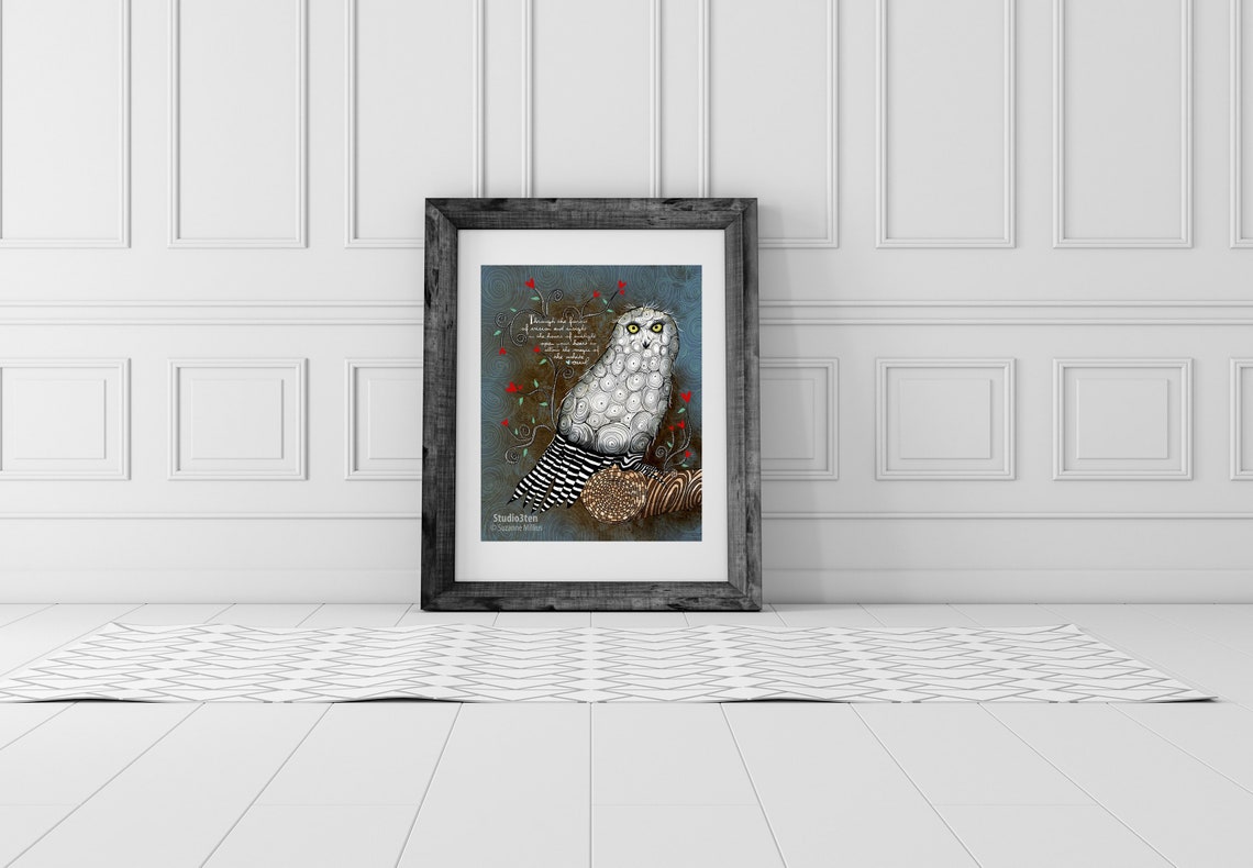 White owl print white owl art print with white owl owl | Etsy