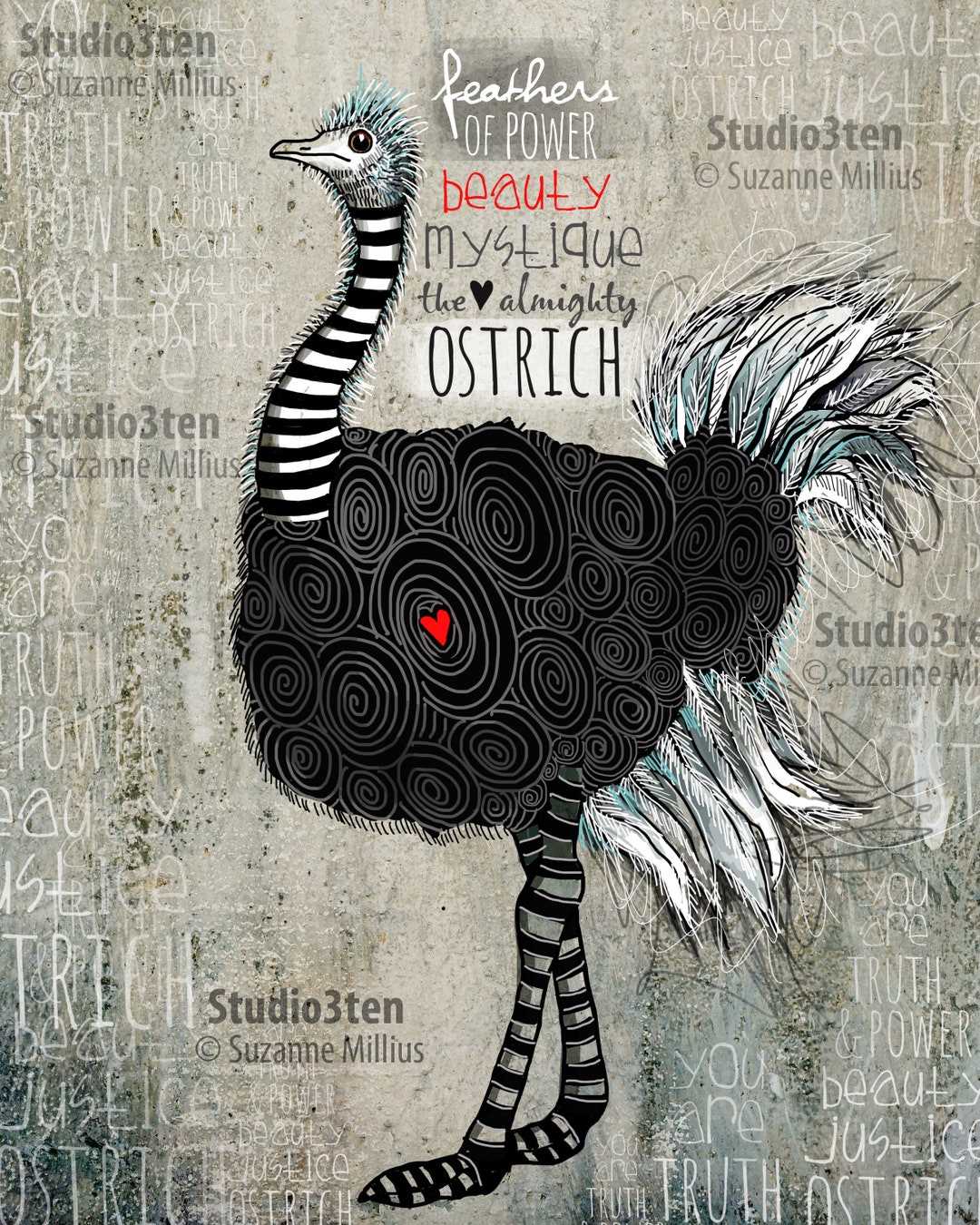 Ostrich Art, Ostrich Print, Ostrich Totem Pole, Ostrich Spirit Animal ...