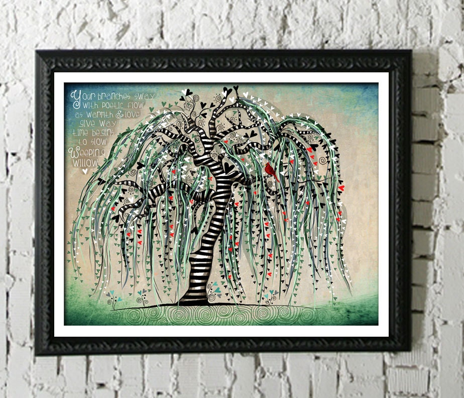 Weeping Willow Print, Weeping Willow Art, Weeping Willow With Cardinal ...