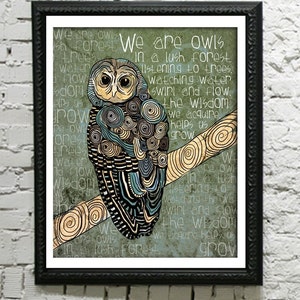 Owl Print, Art About Wisdom, Owl in Forest, Green Lush Print, Owl in ...
