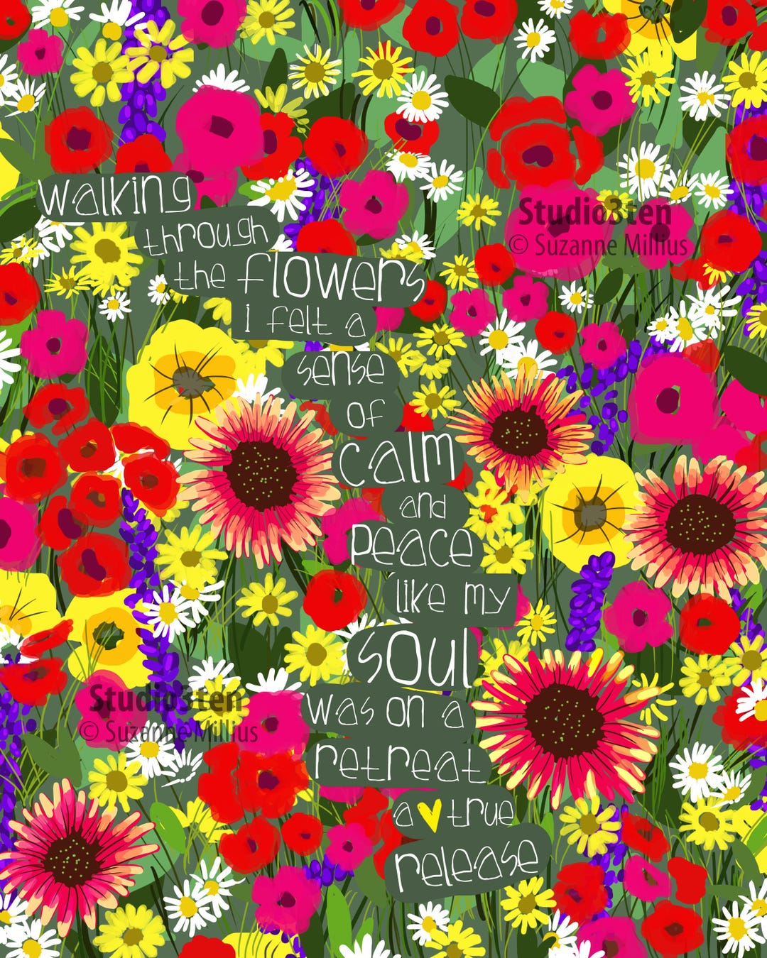 Flowers Art, Flower Field Print, Field of Flowers, Art With Flowers ...