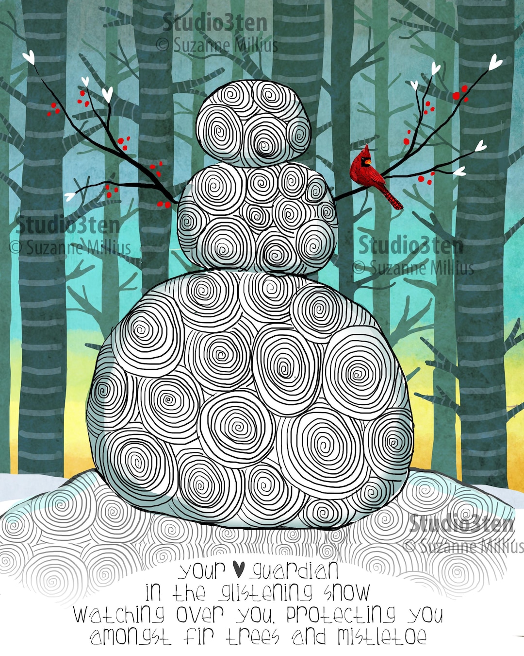Snowman With Cardinal, Snowman Art, Snowman Decor, Cardinal in Snow ...