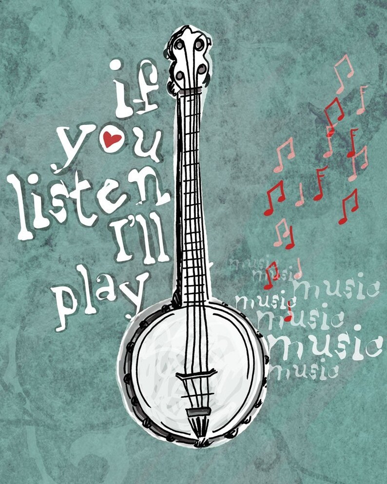 Banjo print banjo art print with banjo original banjo art | Etsy