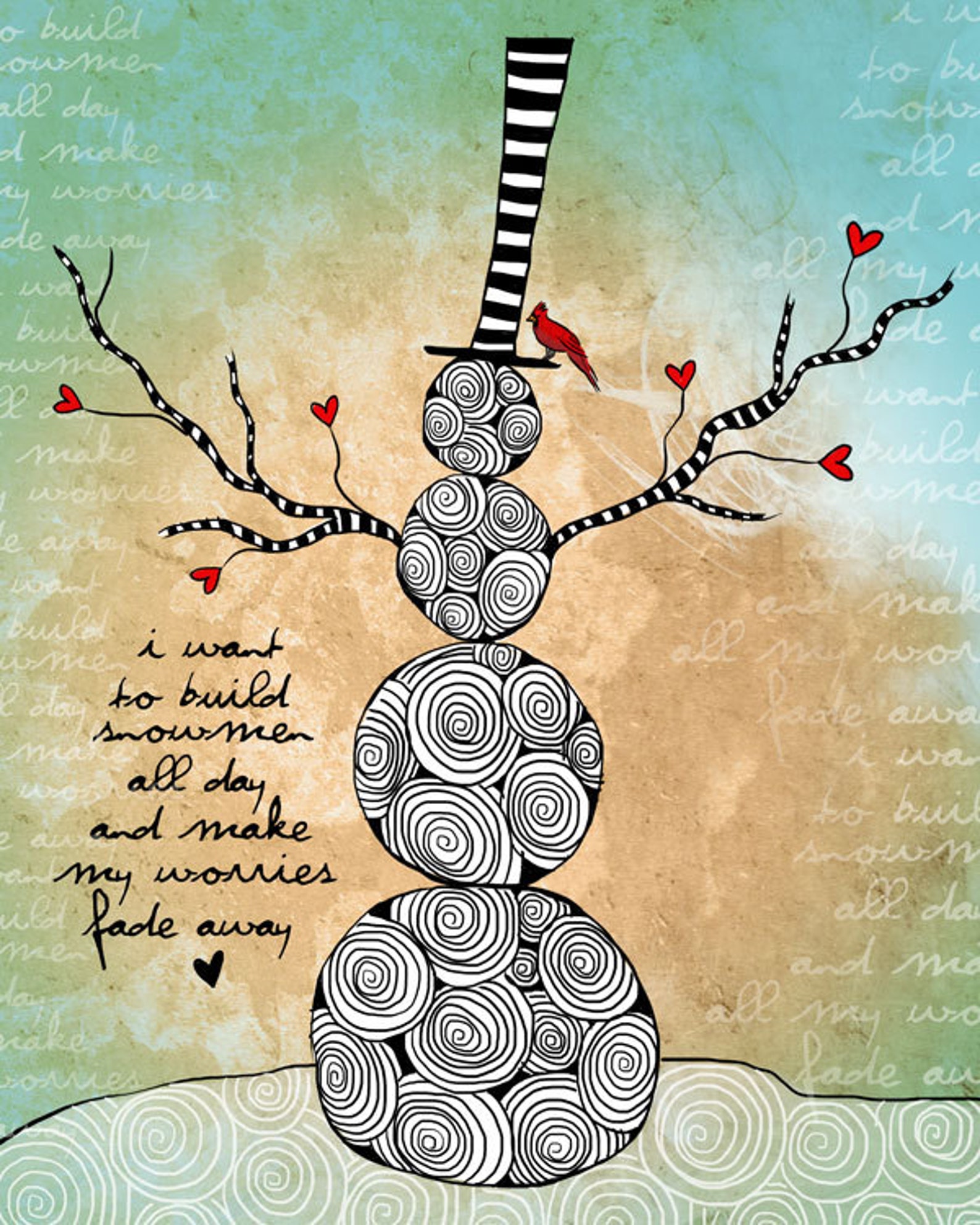 Snowman Print Snowman Part 2 Snowman Art Snowman Print - Etsy